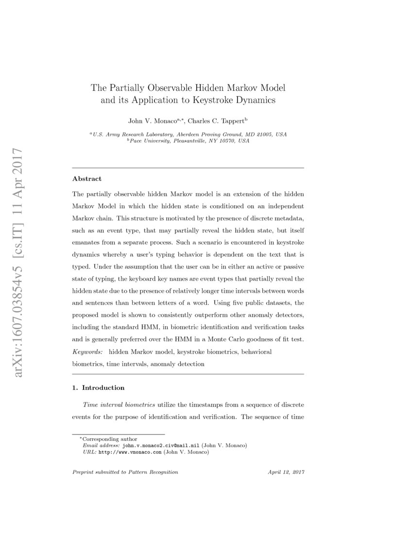 The Partially Observable Hidden Markov Model and its Application to Keystroke Dynamics | DeepAI