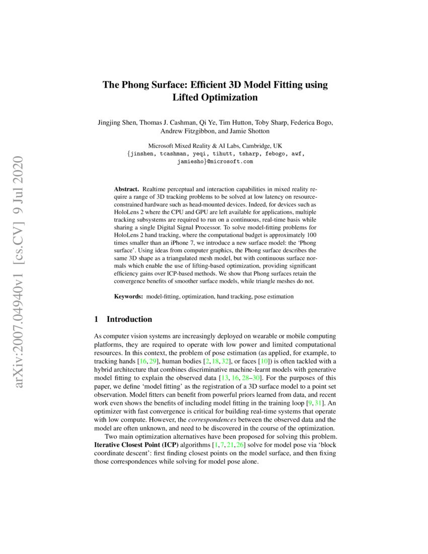 The Phong Surface: Efficient 3D Model Fitting using Lifted Optimization | DeepAI