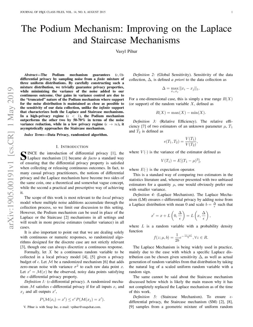 The Podium Mechanism: Improving on the Laplace and Staircase Mechanisms ...