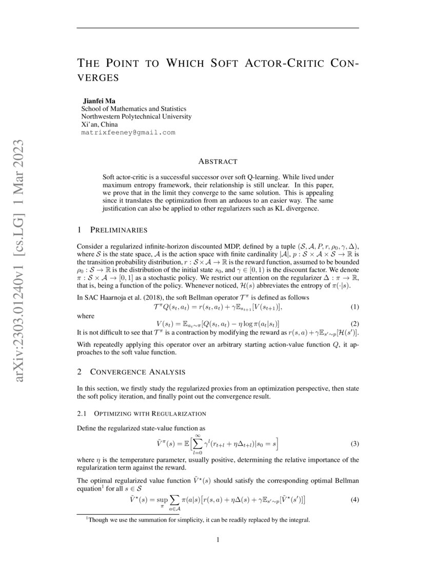 The Point to Which Soft Actor-Critic Converges | DeepAI