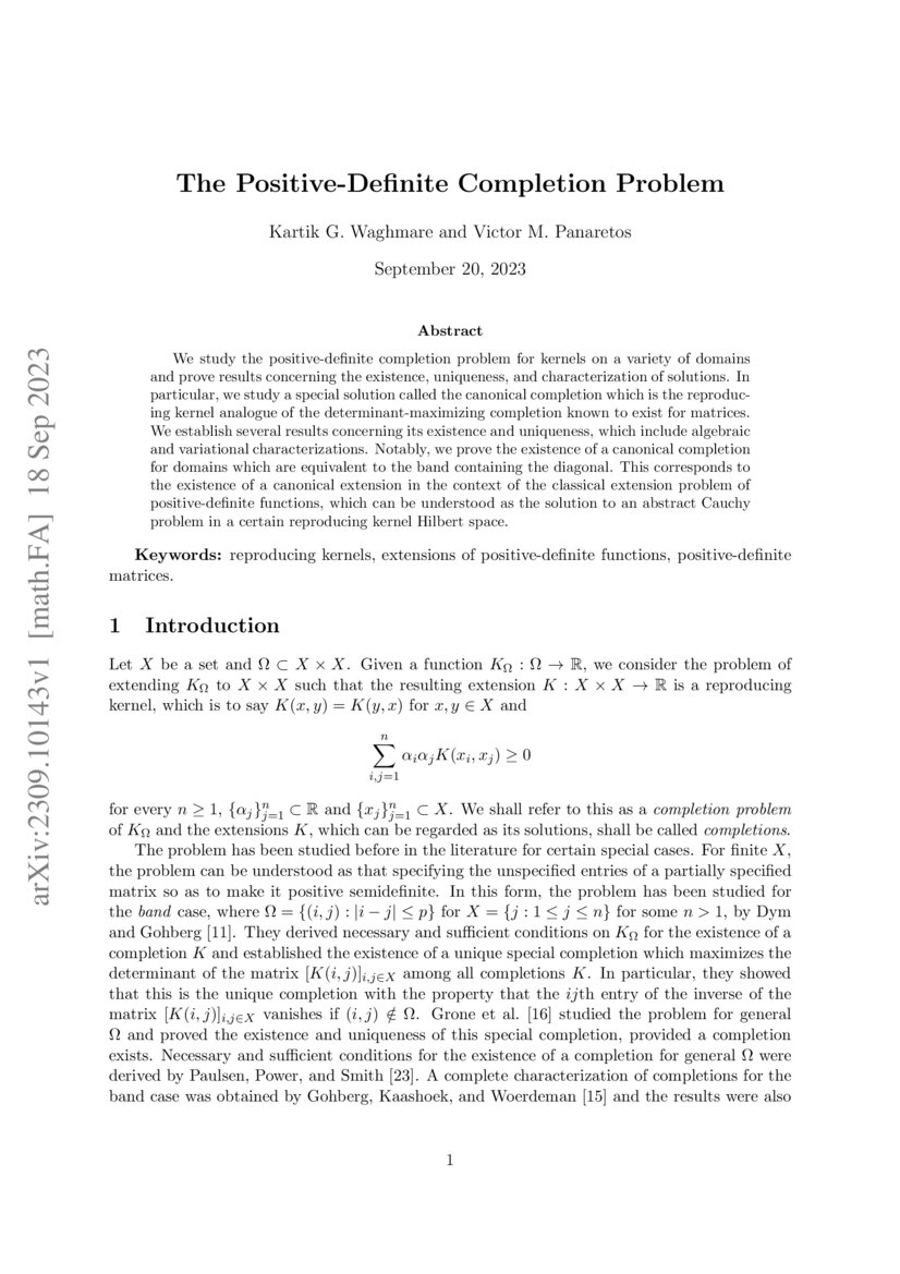 The Positive-Definite Completion Problem | DeepAI