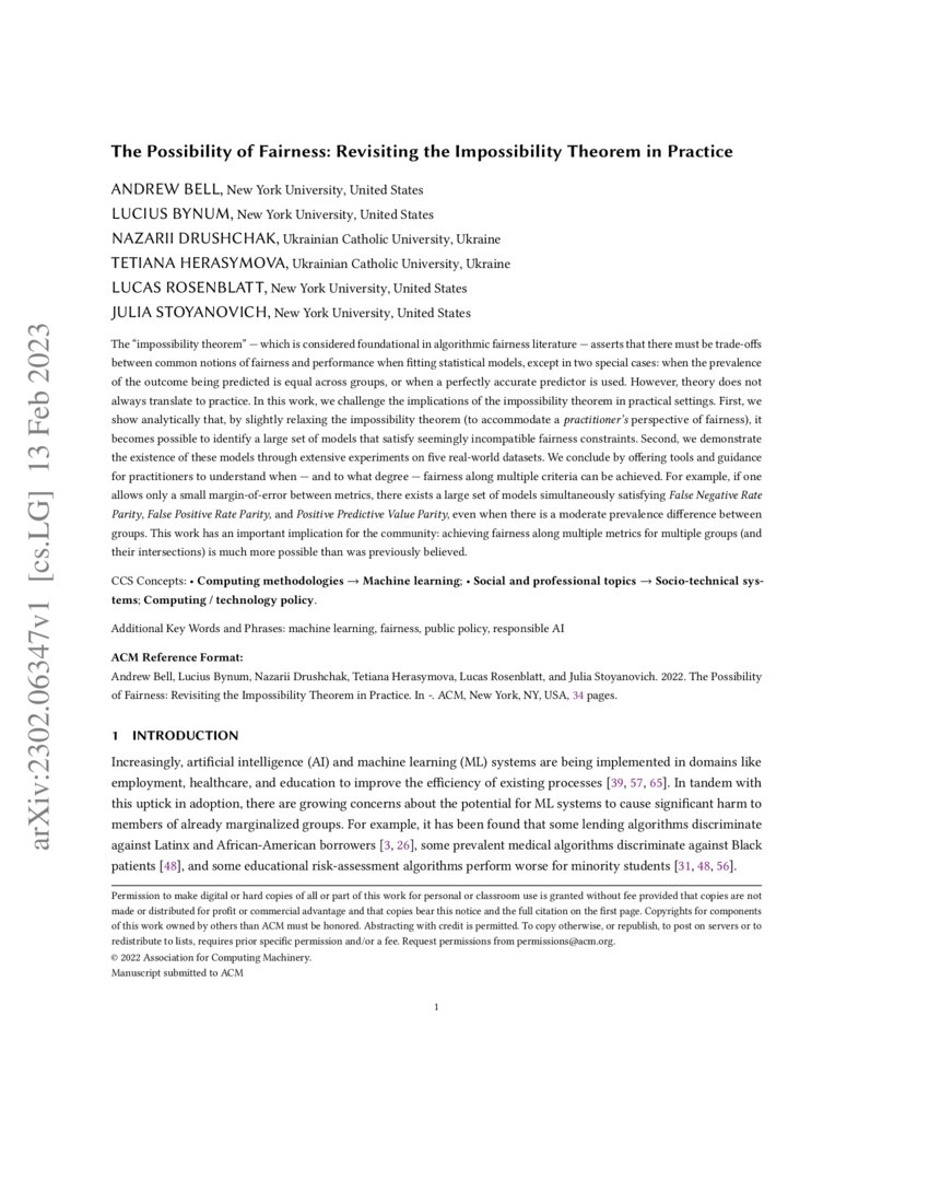 The Possibility of Fairness: Revisiting the Impossibility Theorem in Practice | DeepAI