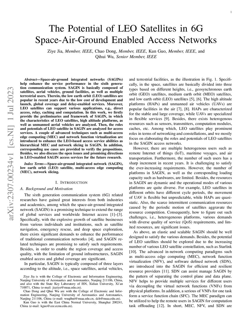 The Potential Of Leo Satellites In 6g Space Air Ground Enabled Access Networks Deepai