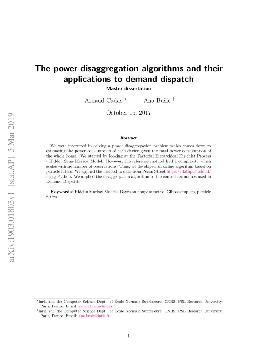The power disaggregation algorithms and their applications to demand ...