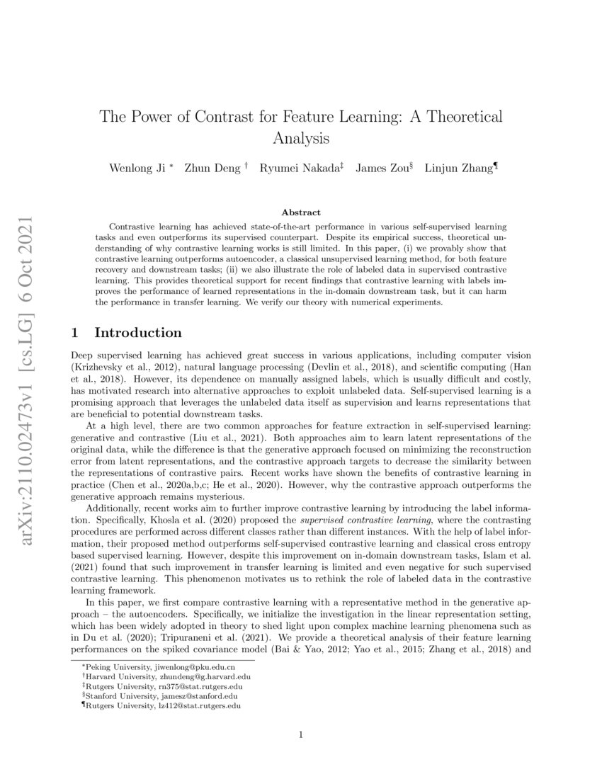 The Power of Contrast for Feature Learning: A Theoretical Analysis | DeepAI