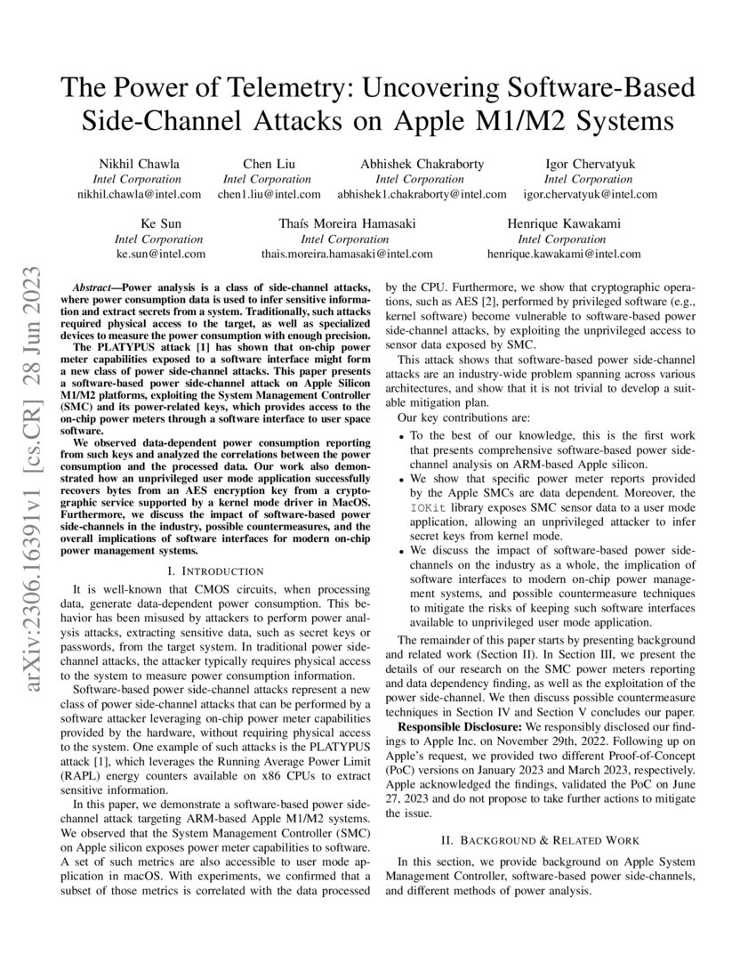 The Power of Telemetry: Uncovering Software-Based Side-Channel Attacks on Apple M1/M2 Systems ...