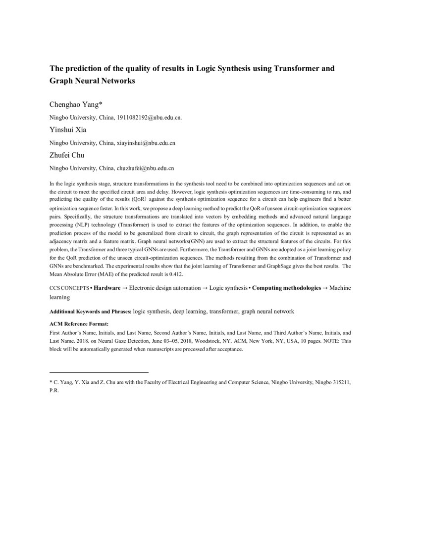 The prediction of the quality of results in Logic Synthesis using ...