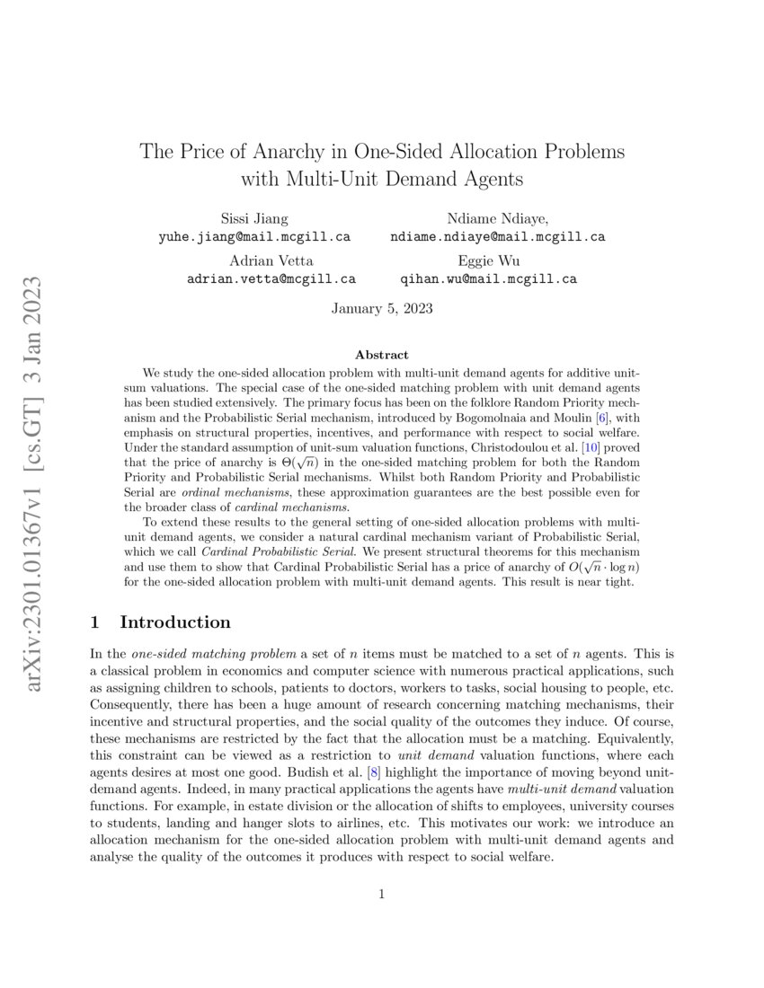 The Price of Anarchy in One-Sided Allocation Problems with Multi-Unit ...