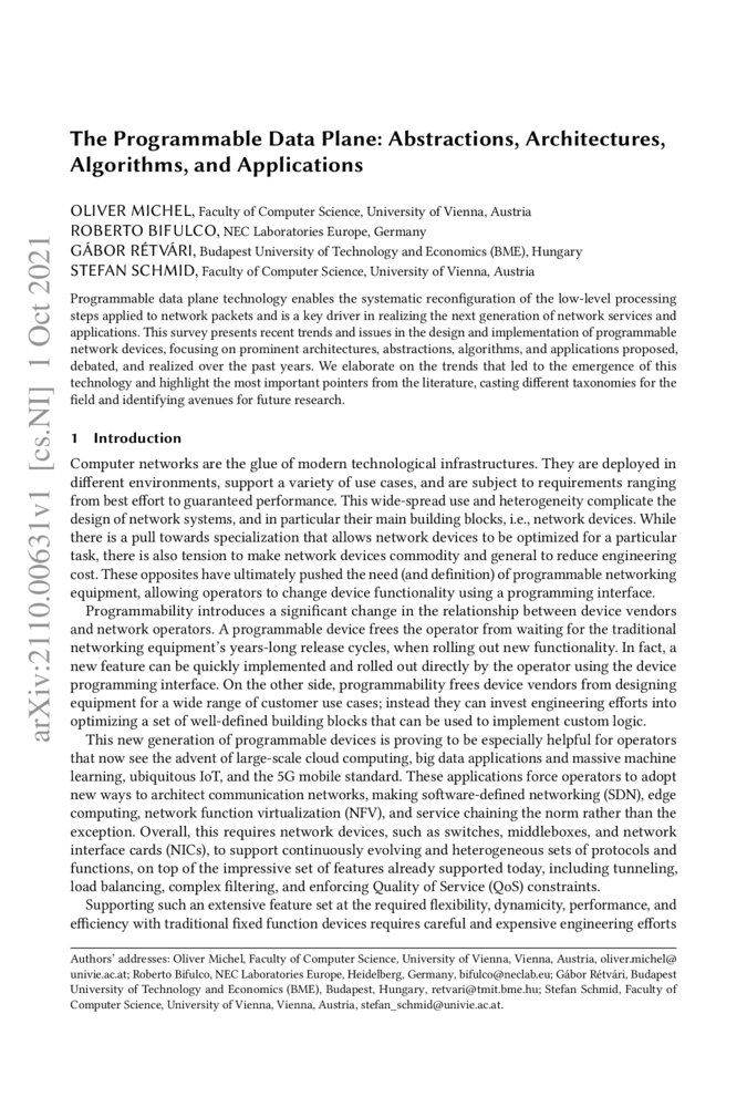 The Programmable Data Plane Abstractions Architectures Algorithms And Applications Deepai 7980