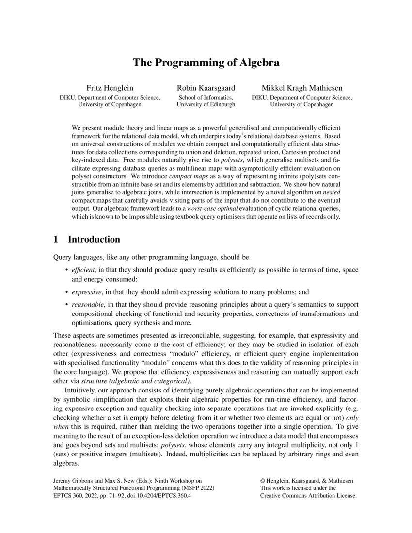 The Programming of Algebra | DeepAI