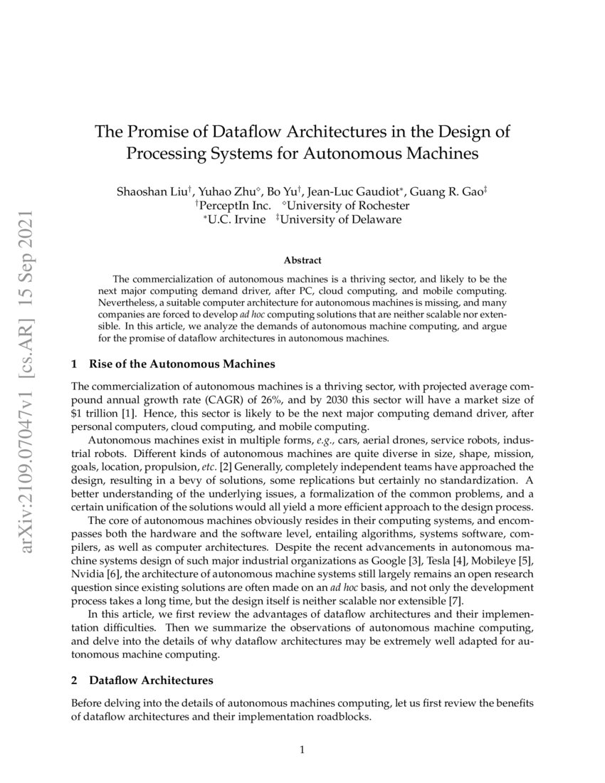 The Promise of Dataflow Architectures in the Design of Processing Systems for Autonomous ...