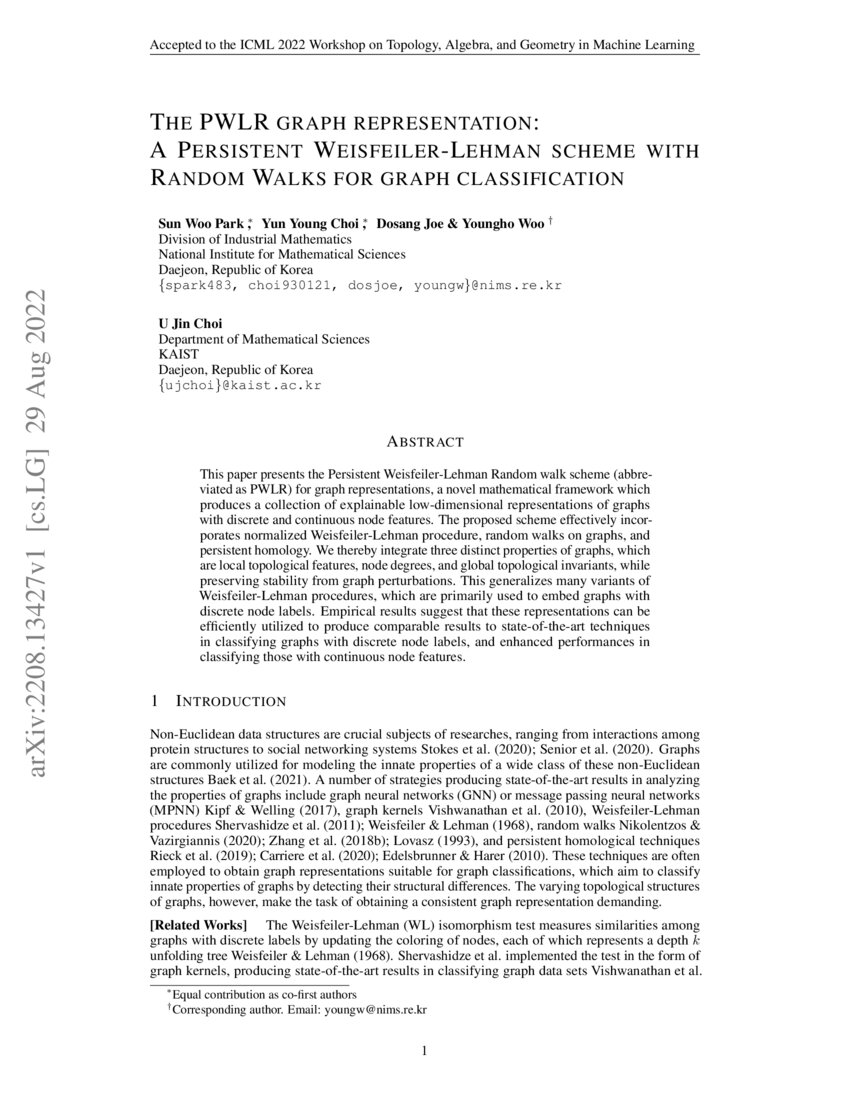 The Pwlr Graph Representation A Persistent Weisfeiler Lehman Scheme