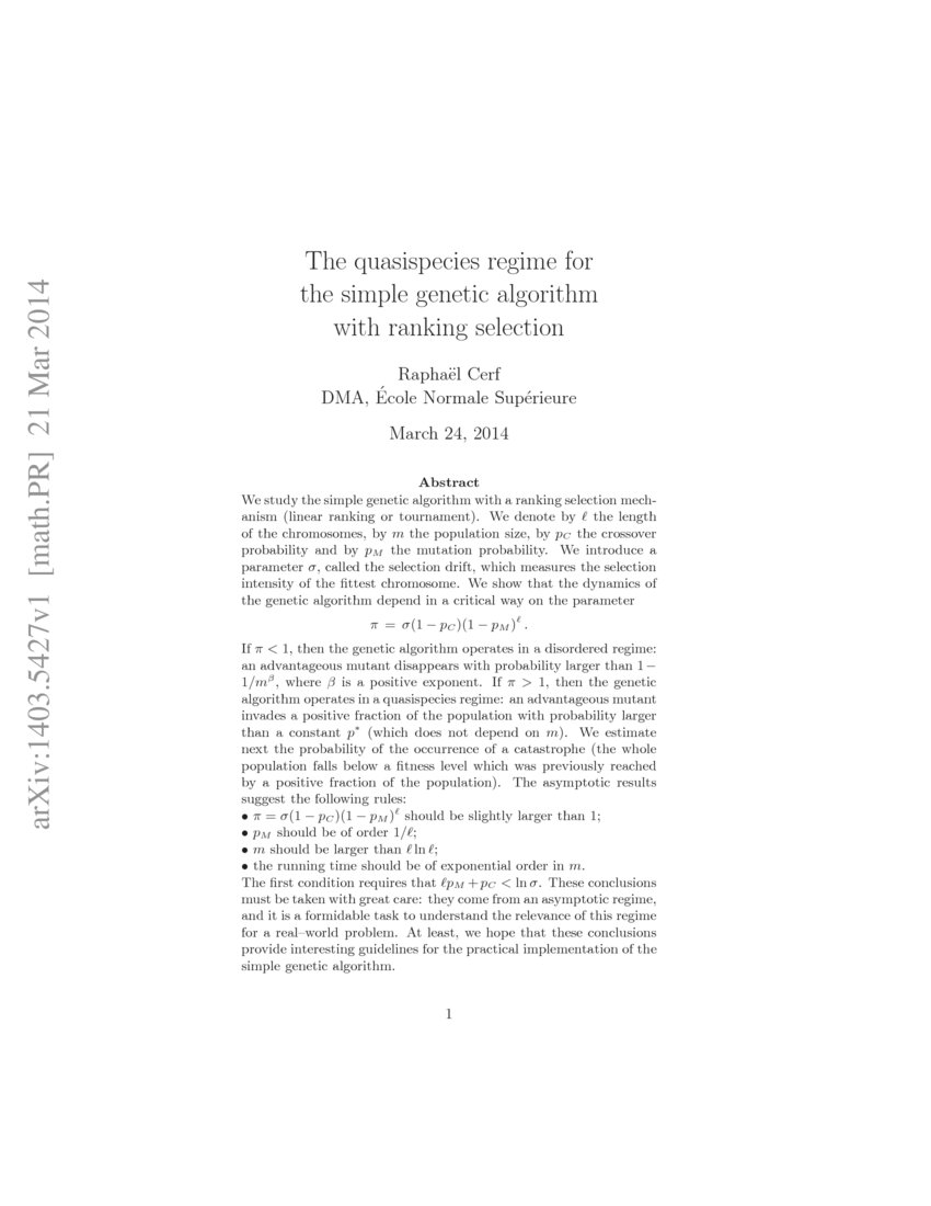 The quasispecies regime for the simple genetic algorithm with ranking ...