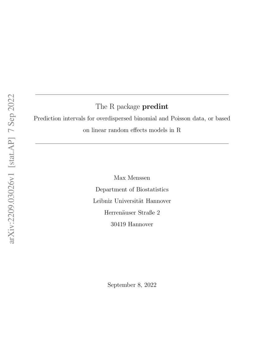 The R Package Predint Prediction Intervals For Overdispersed Binomial And Poisson Data Or Based 6512
