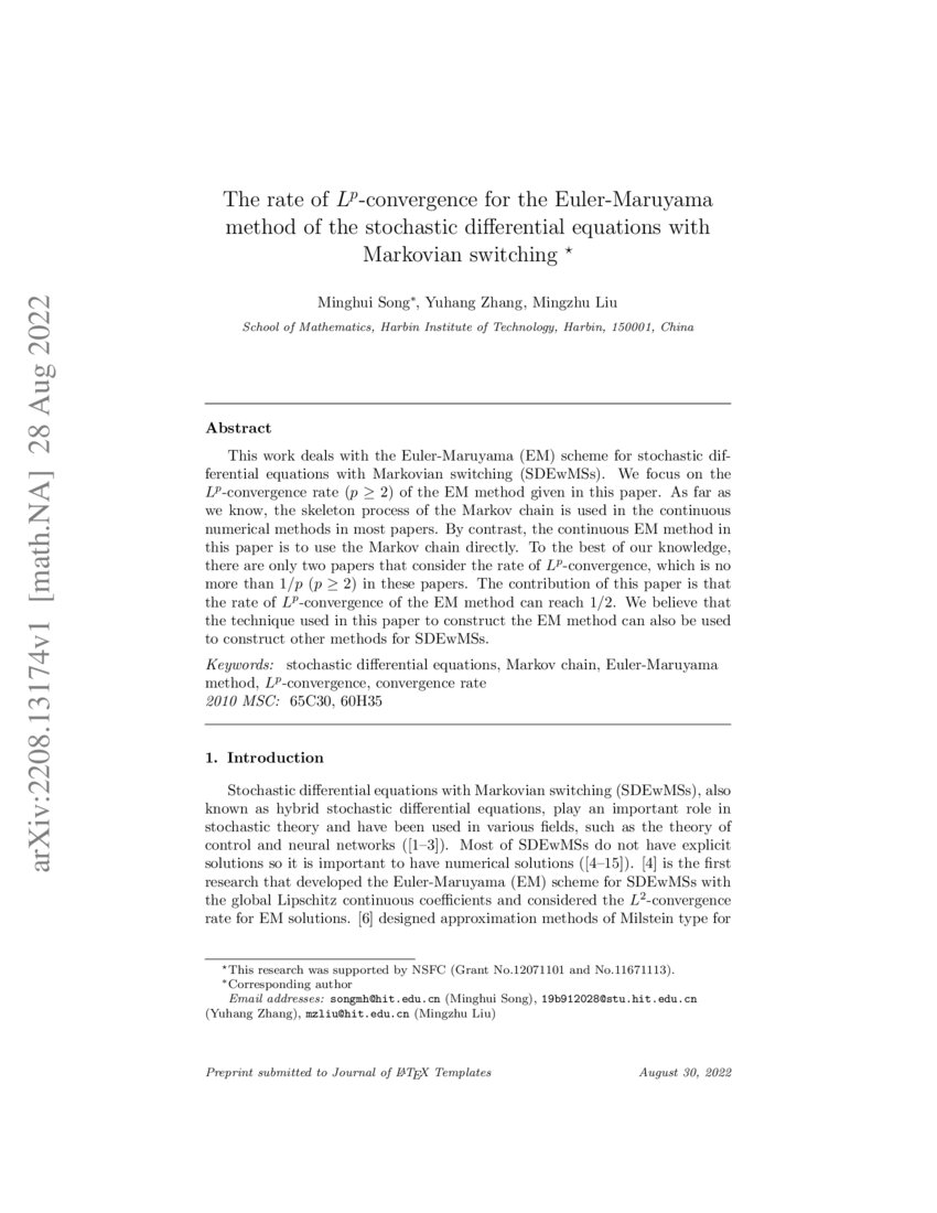 The Rate Of Lp Convergence For The Euler Maruyama Method Of The
