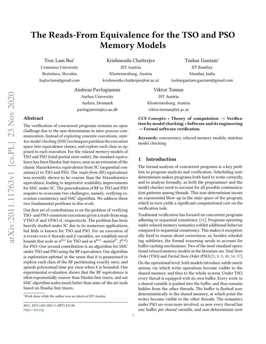 The Reads-From Equivalence for the TSO and PSO Memory Models | DeepAI