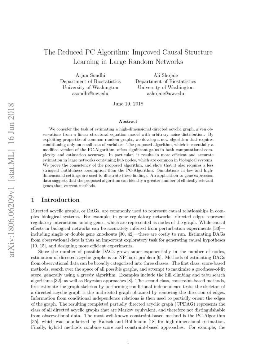 The Reduced Pc Algorithm Improved Causal Structure Learning In Large Random Networks Deepai 3174