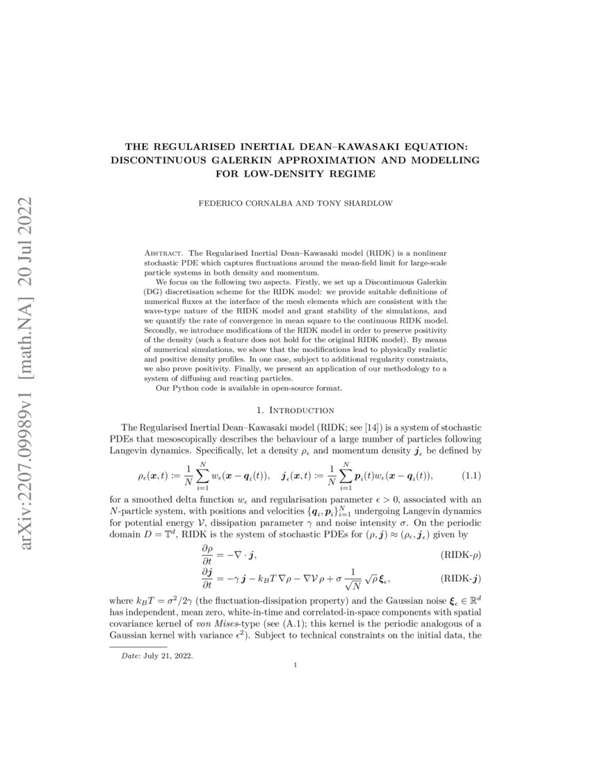 The Regularised Inertial Dean-Kawasaki equation: discontinuous Galerkin ...
