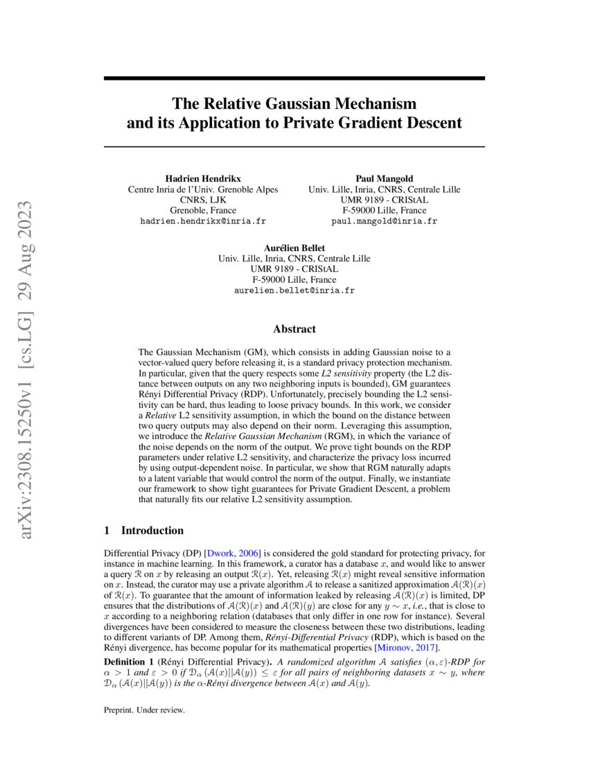 The Relative Gaussian Mechanism and its Application to Private Gradient ...