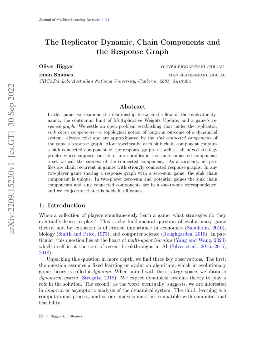 The Replicator Dynamic, Chain Components and the Response Graph | DeepAI