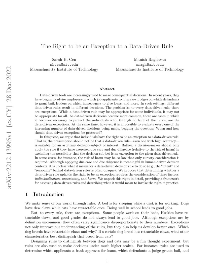 The Right To Be An Exception To A Data Driven Rule Deepai