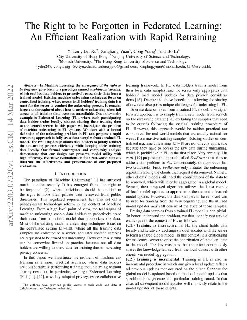 The Right to be Forgotten in Federated Learning: An Efficient ...