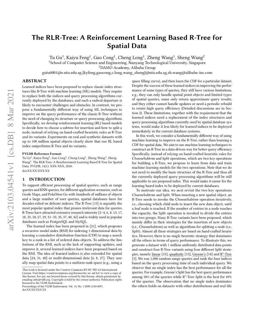The RLR-Tree: A Reinforcement Learning Based R-Tree for Spatial Data | DeepAI