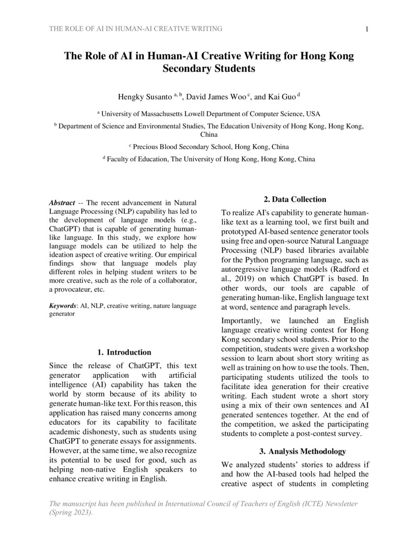 The Role of AI in Human-AI Creative Writing for Hong Kong Secondary ...
