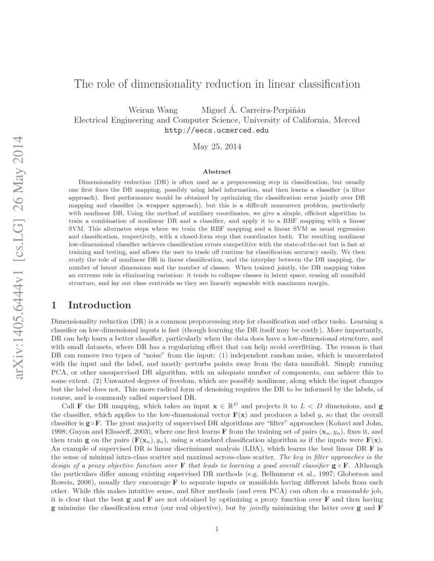 The role of dimensionality reduction in linear classification | DeepAI