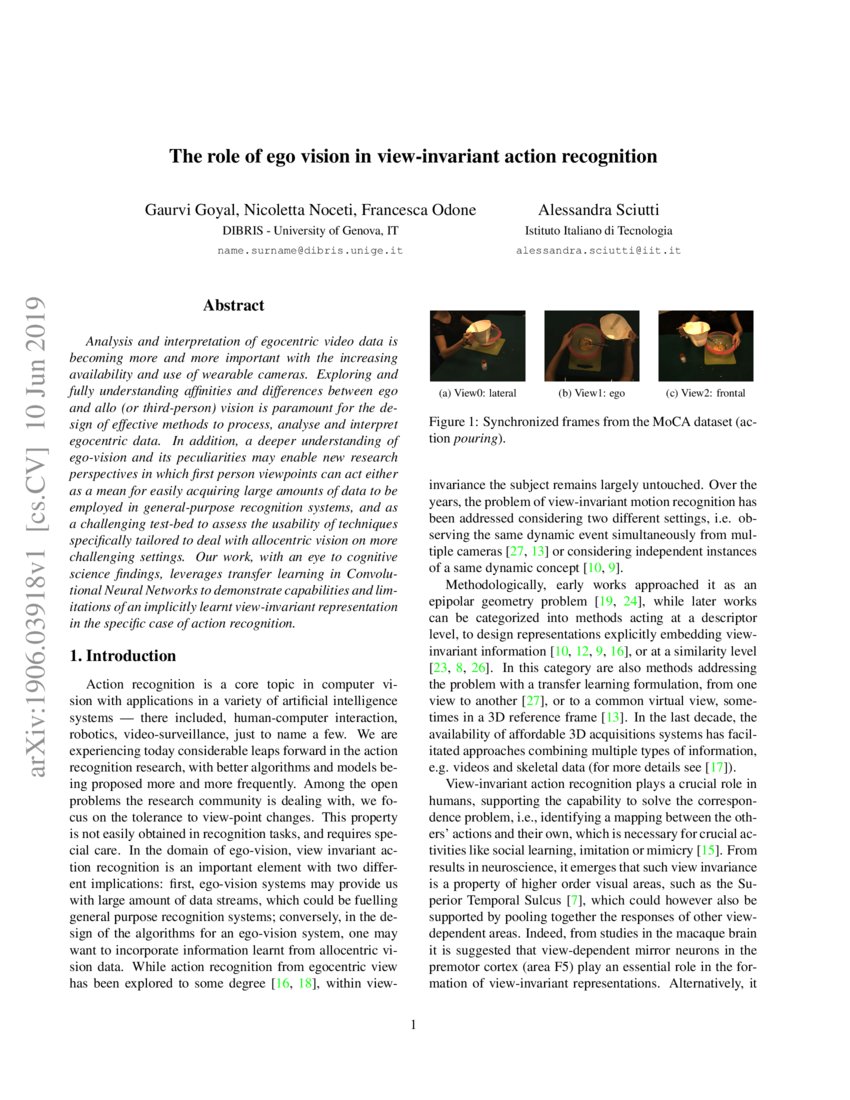 The role of ego vision in view-invariant action recognition | DeepAI