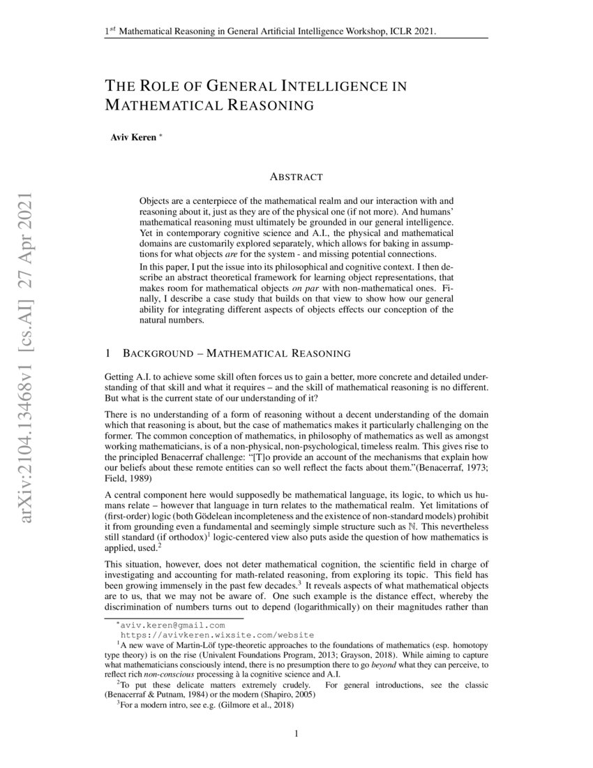 The Role of General Intelligence in Mathematical Reasoning | DeepAI