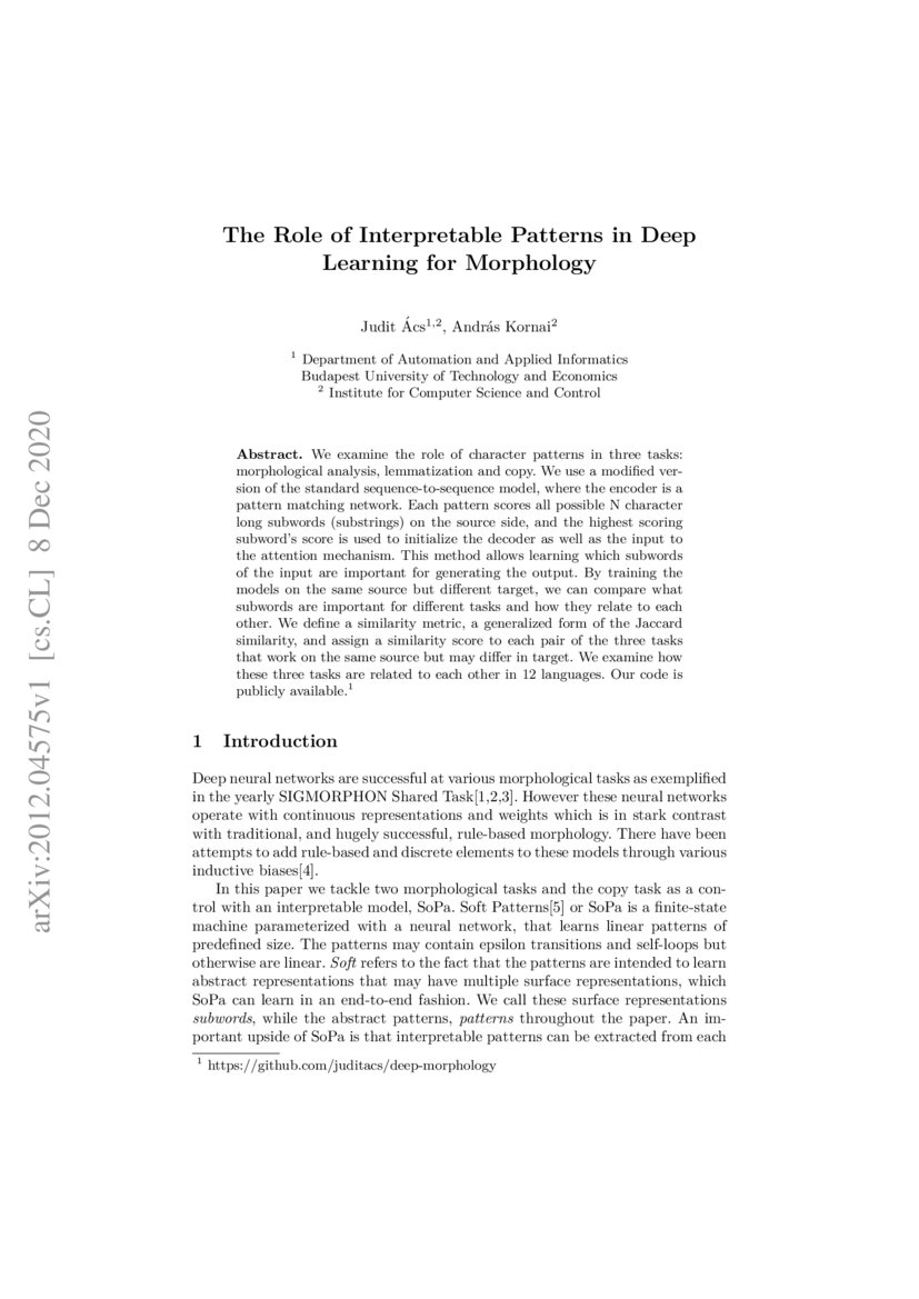 The Role of Interpretable Patterns in Deep Learning for Morphology | DeepAI