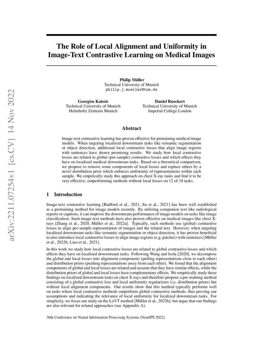 The Role of Local Alignment and Uniformity in Image-Text Contrastive ... The Role of Local Alignment and Uniformity in Image-Text Contrastive ...