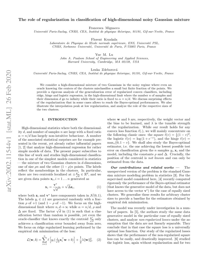 The role of regularization in classification of high-dimensional noisy Gaussian mixture | DeepAI