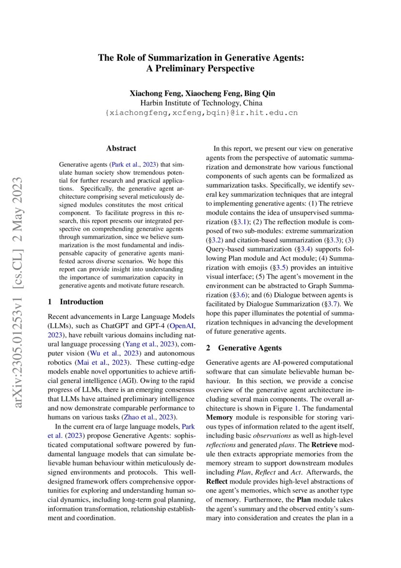 The Role Of Summarization In Generative Agents A Preliminary