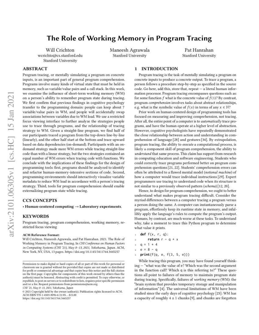 The Role of Working Memory in Program Tracing | DeepAI