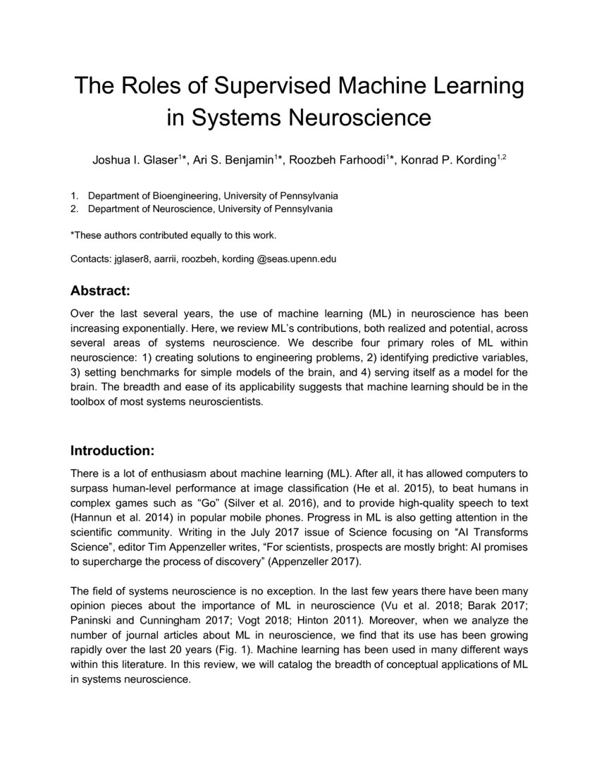 The Roles of Supervised Machine Learning in Systems Neuroscience | DeepAI