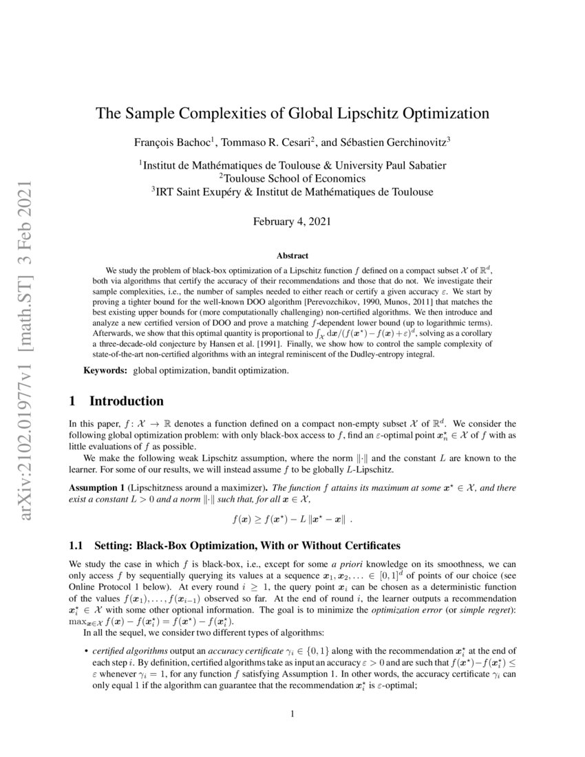 The Sample Complexities of Global Lipschitz Optimization | DeepAI