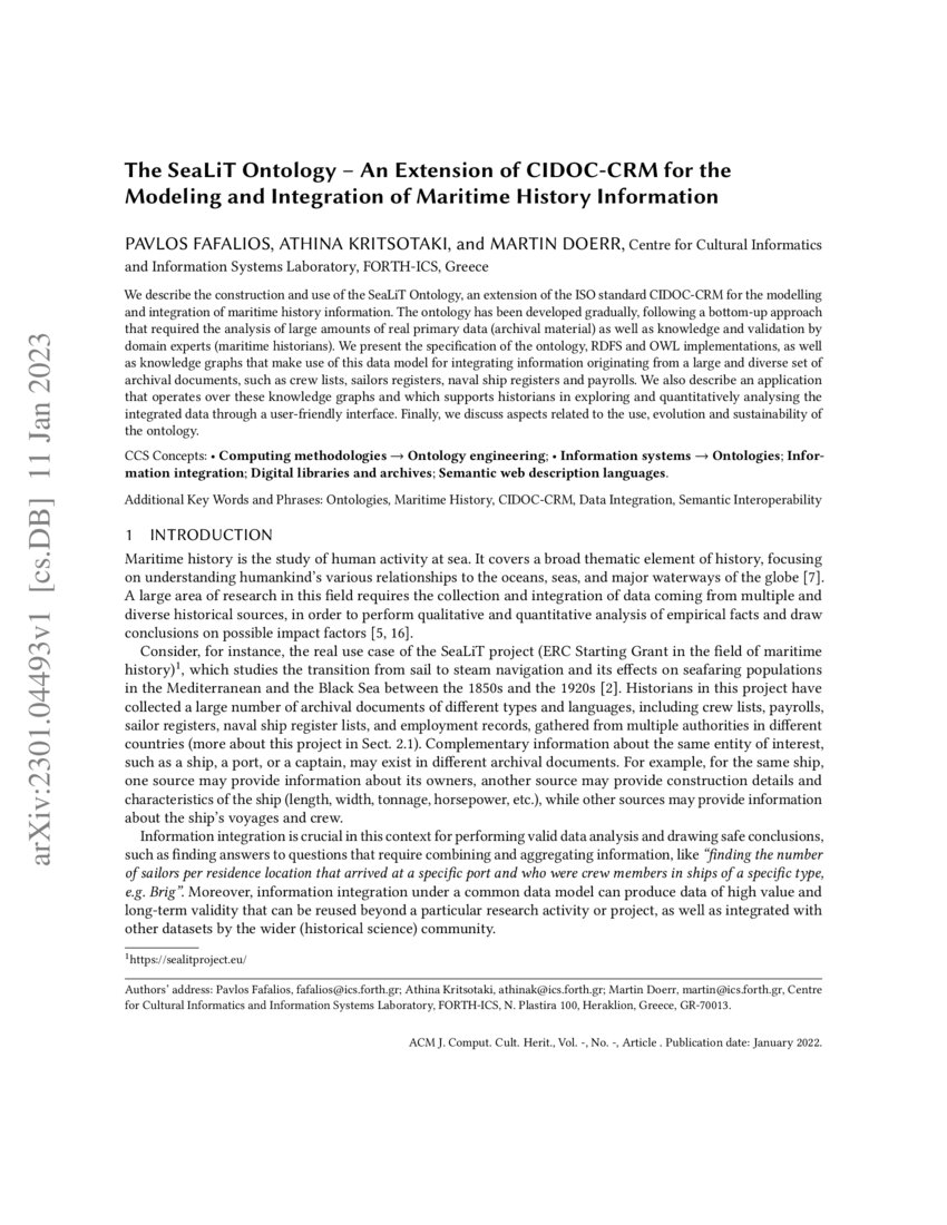 The SeaLiT Ontology – An Extension of CIDOC-CRM for the Modeling and ...