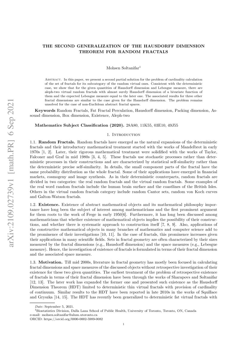 The Second Generalization Of The Hausdorff Dimension Theorem For Random Fractals Deepai