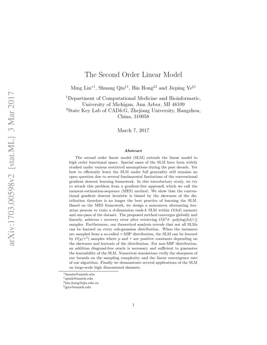 The Second Order Linear Model | DeepAI