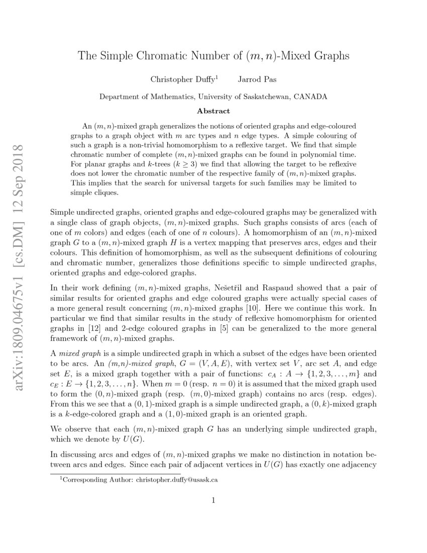 The Simple Chromatic Number of (m,n)-Mixed Graphs | DeepAI