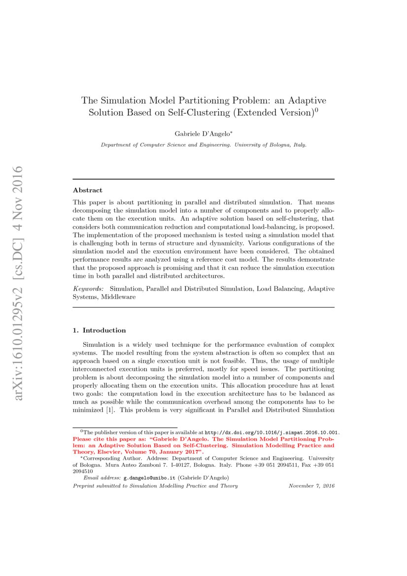 The Simulation Model Partitioning Problem An Adaptive Solution Based On Self Clustering
