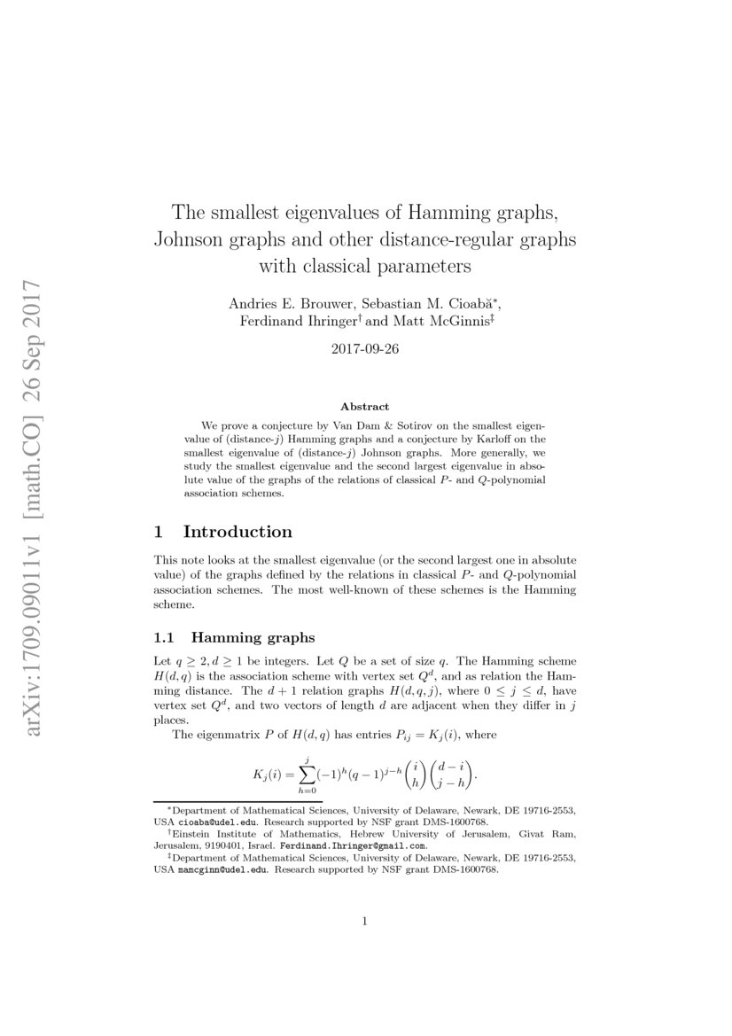 The smallest eigenvalues of Hamming graphs, Johnson graphs and other ...