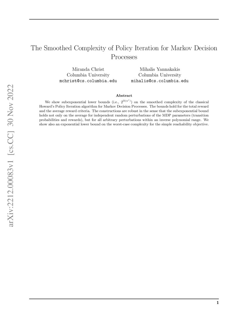 The Smoothed Complexity Of Policy Iteration For Markov Decision Processes Deepai