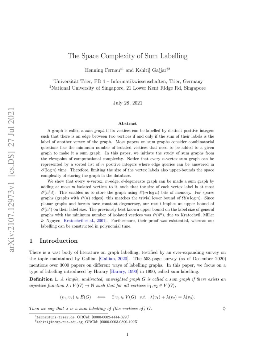 The Space Complexity of Sum Labelling | DeepAI