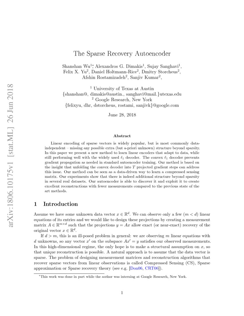 The Sparse Recovery Autoencoder | DeepAI The Sparse Recovery Autoencoder | DeepAI
