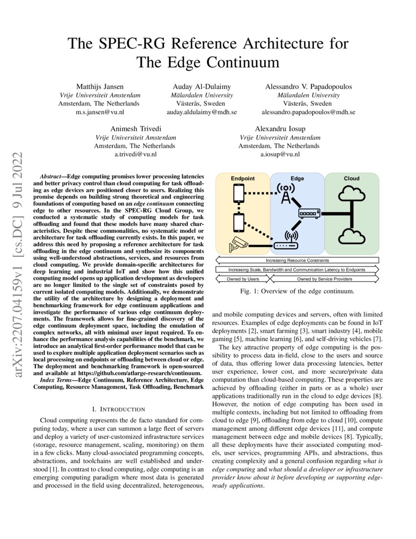 The SPEC-RG Reference Architecture for the Edge Continuum | DeepAI