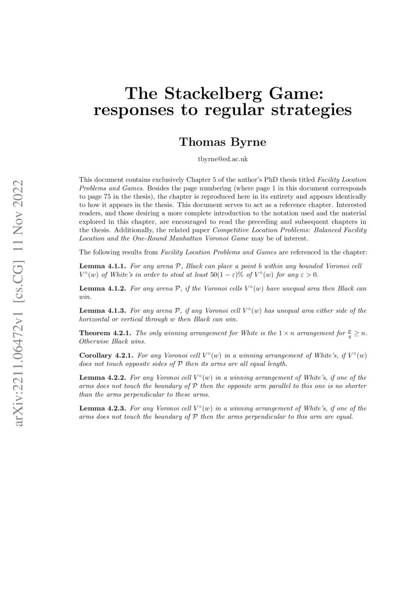 The Stackelberg Game: responses to regular strategies | DeepAI