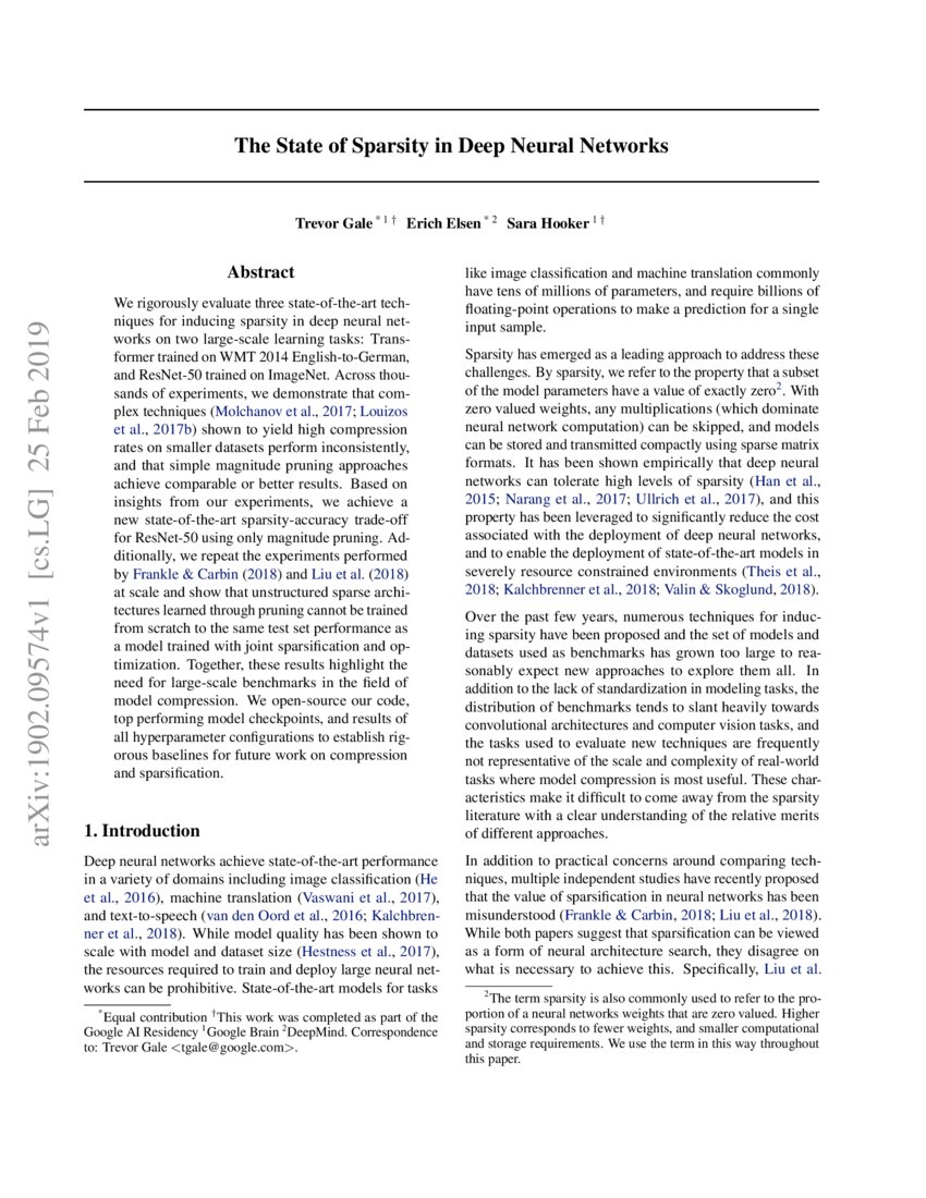 The State of Sparsity in Deep Neural Networks | DeepAI
